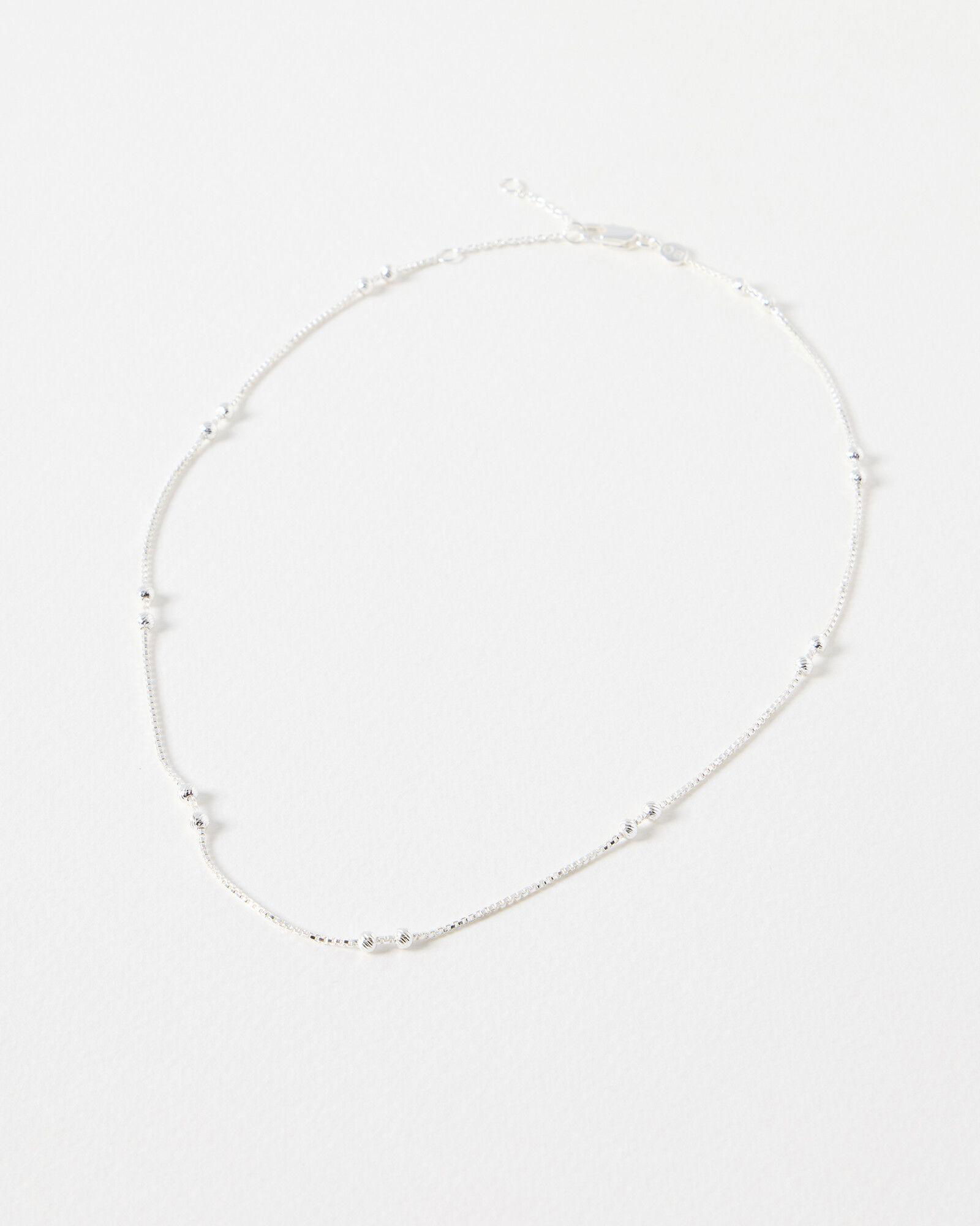 OLIVER BONAS Brielle Box & Bead Detail Chain Silver Plated Necklace ...