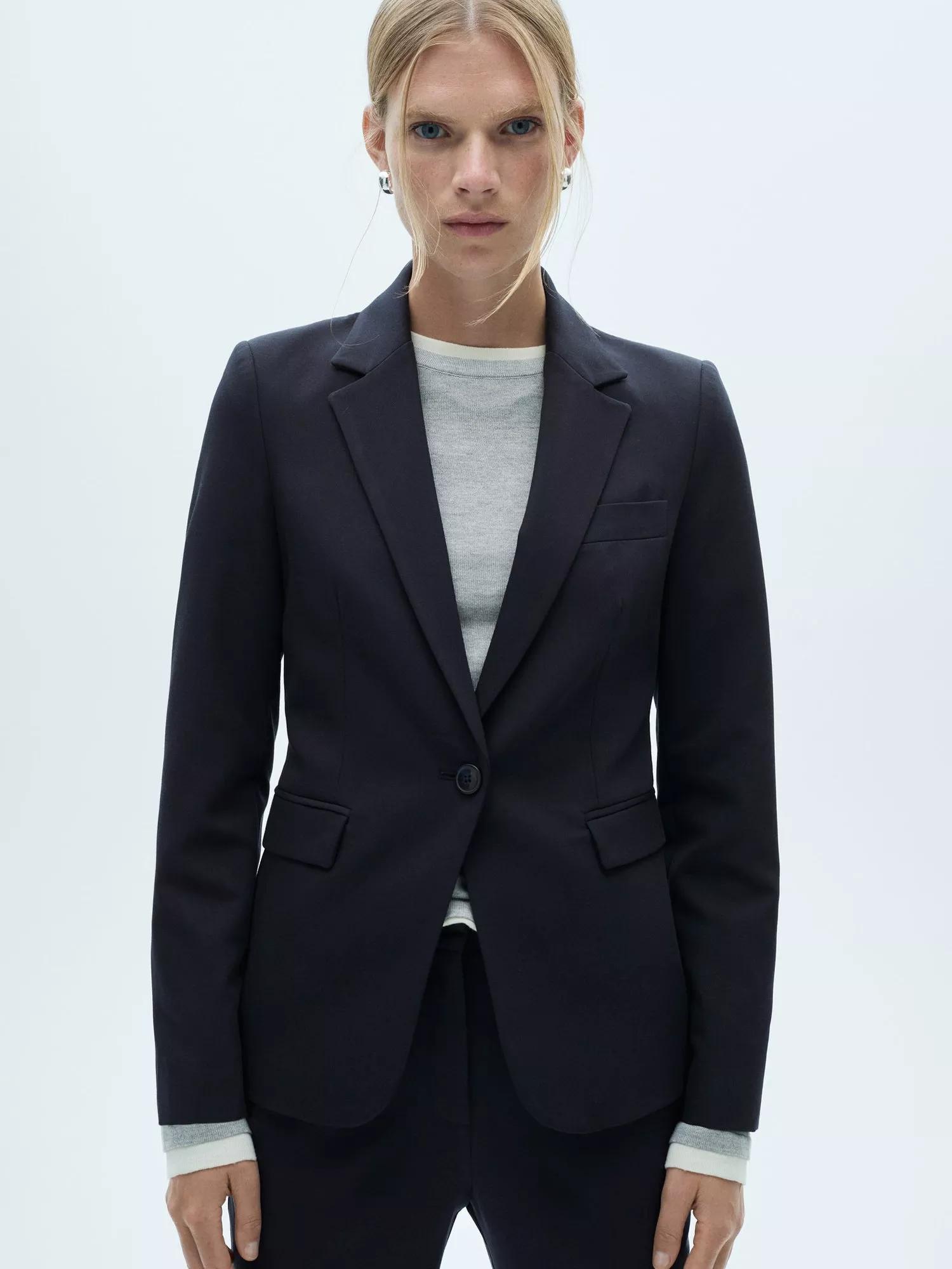 MANGO Boreal Fitted Suit Jacket in Navy | endource
