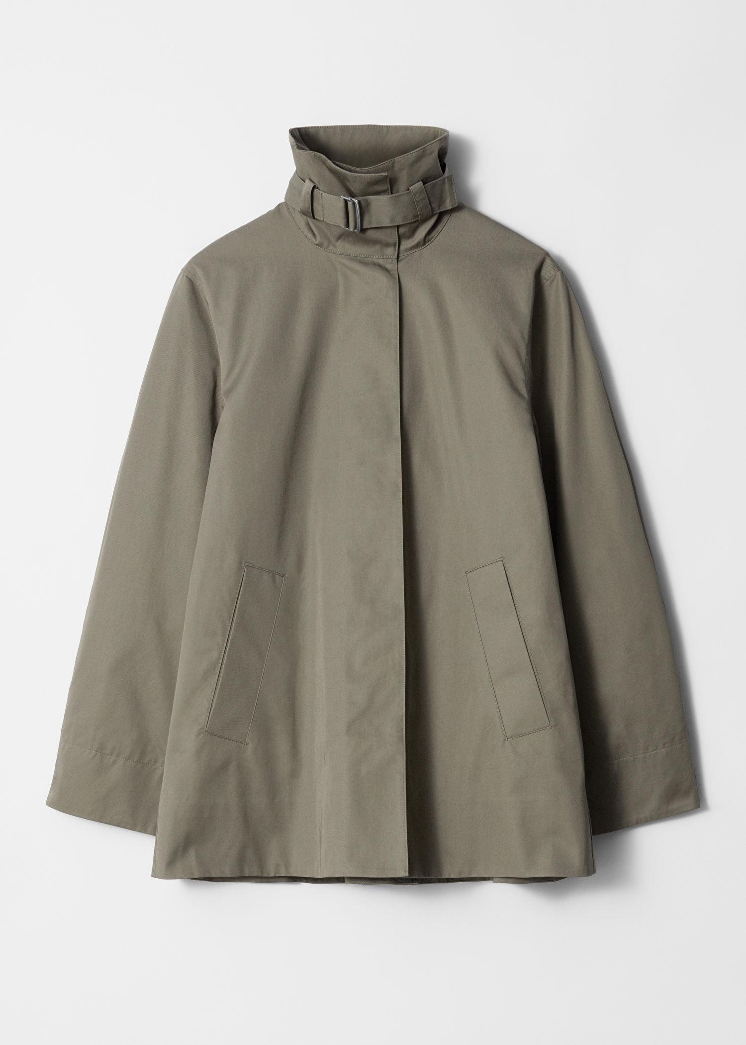& OTHER STORIES A-Line Funnel-Neck Jacket in Khaki green | endource