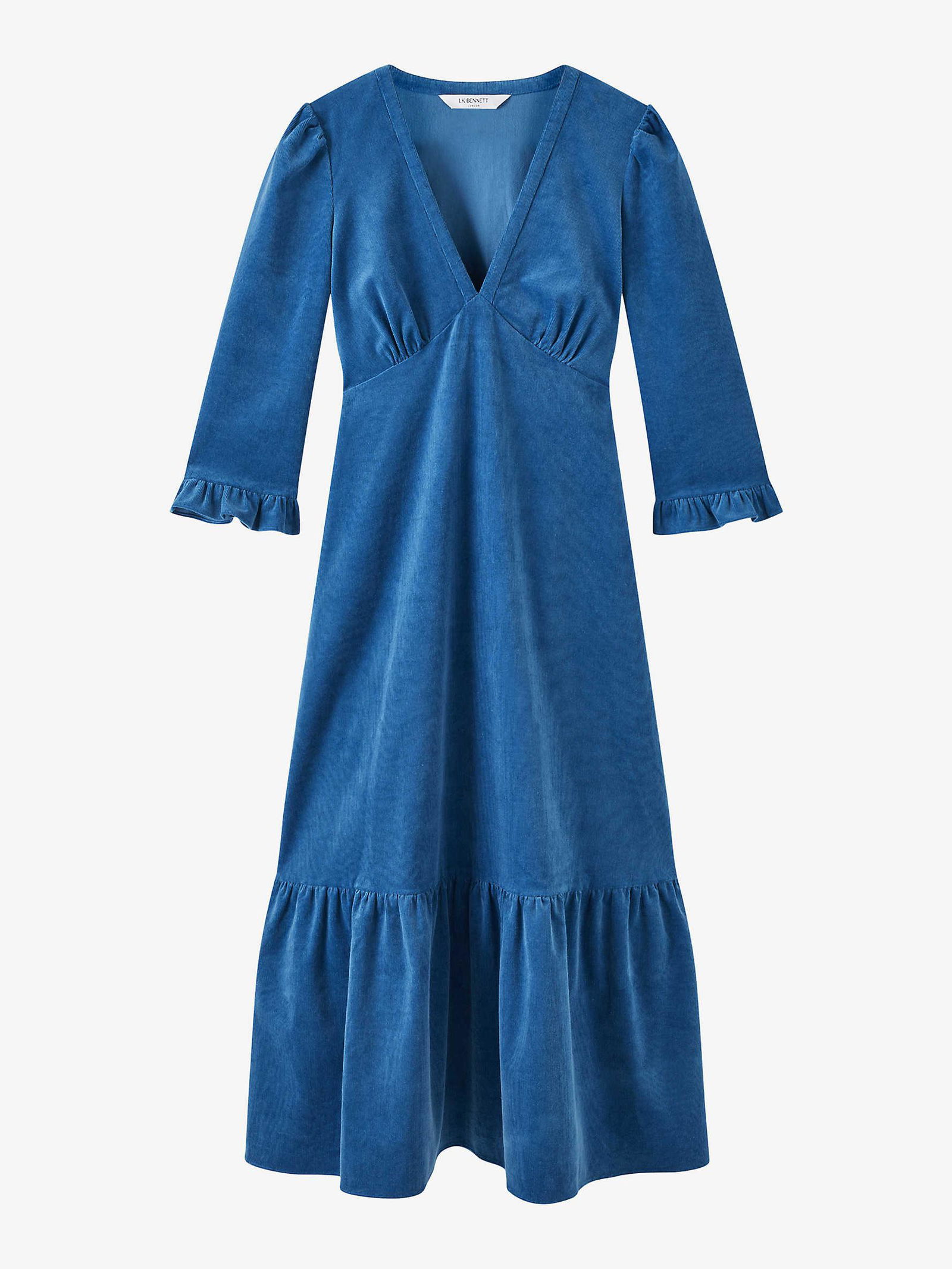 L.K. BENNETT Deborah Fluted-Hem Corduroy Midi Dress in BLU-BLUE | endource