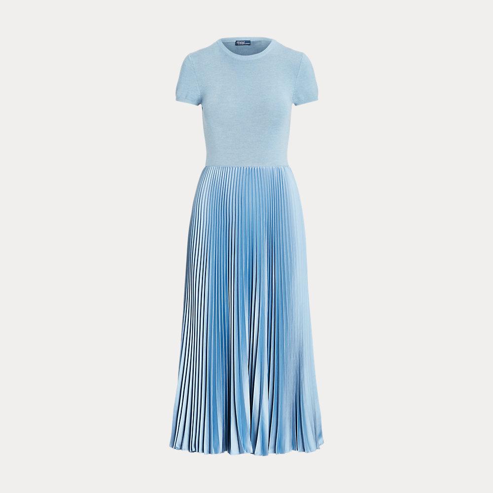 POLO RALPH LAUREN Hybrid Jumper-Pleated Midi Dress in Blue | endource