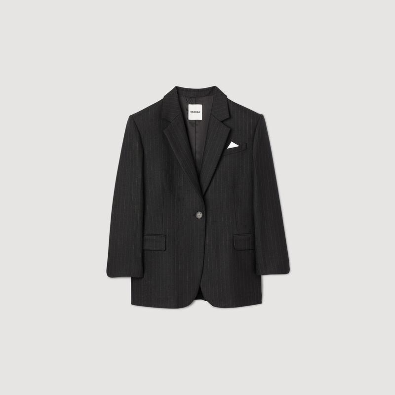 SANDRO Oversized Suit Jacket in Black / Grey | endource