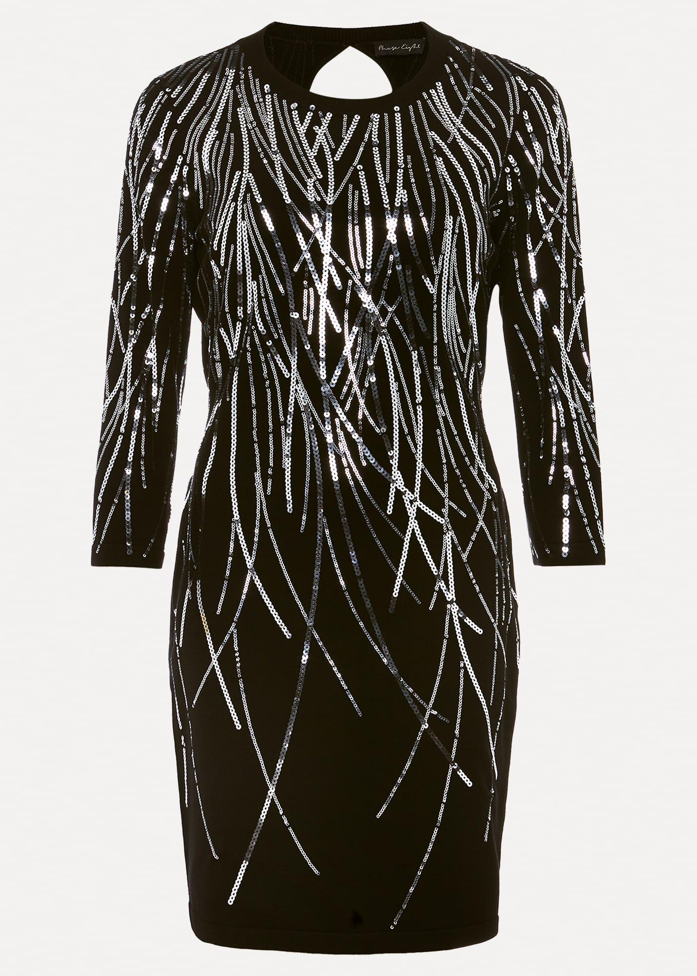 PHASE EIGHT Nikki Sequin Mini Dress in Black/Silver | endource