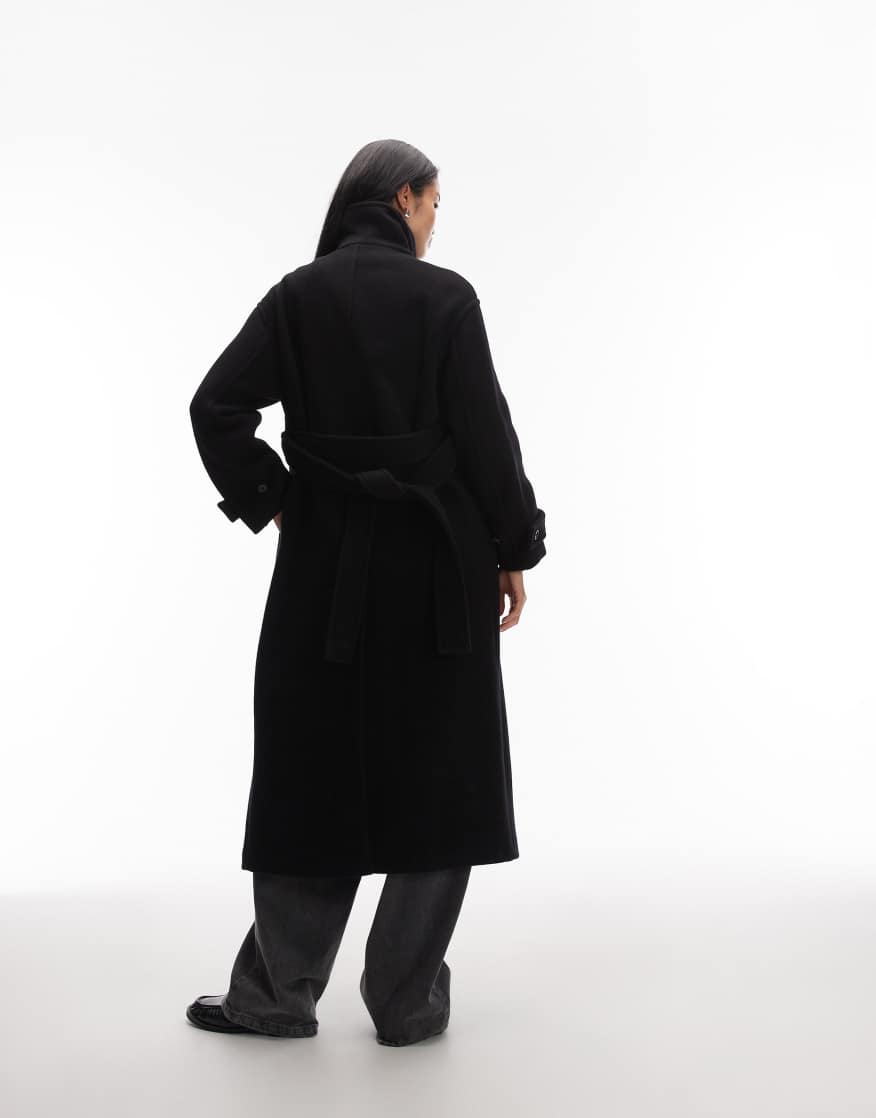 ARKET Wool Maxi Belted Trench Coat With Side Splits In Black | endource