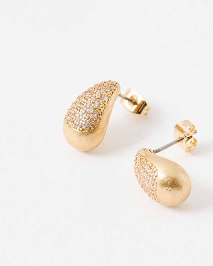 OLIVER BONAS Elissa Stone Teardrop Gold Tone Stud Earrings | endource