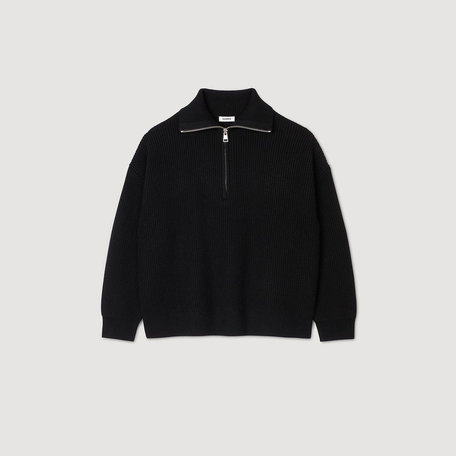 SANDRO Zip-Neck Jumper in Black | endource