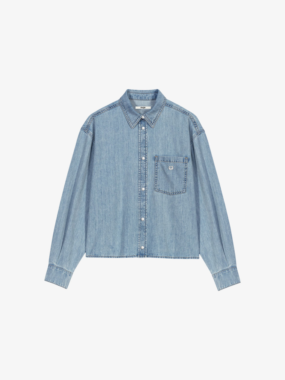 MAJE Logo-Plaque Boxy-Fit Denim Shirt | endource