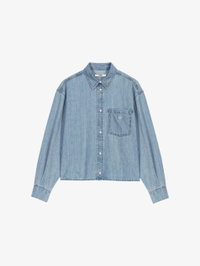 MAJE Logo-Plaque Boxy-Fit Denim Shirt | endource