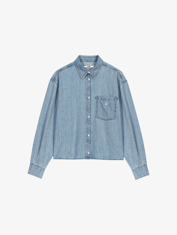 MAJE Logo-Plaque Boxy-Fit Denim Shirt | endource