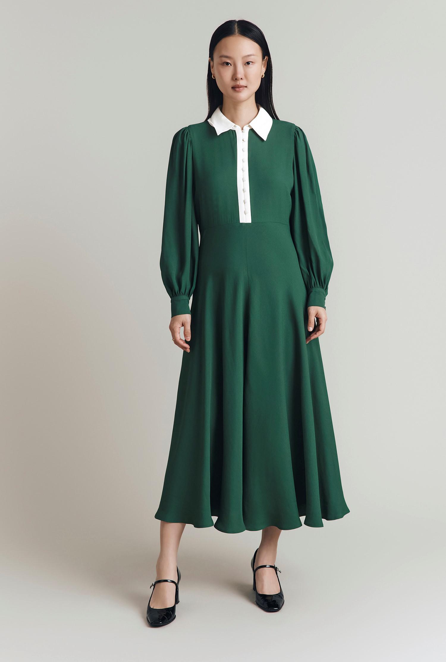 GHOST Harriet Satin Back Crepe Midi Dress | endource