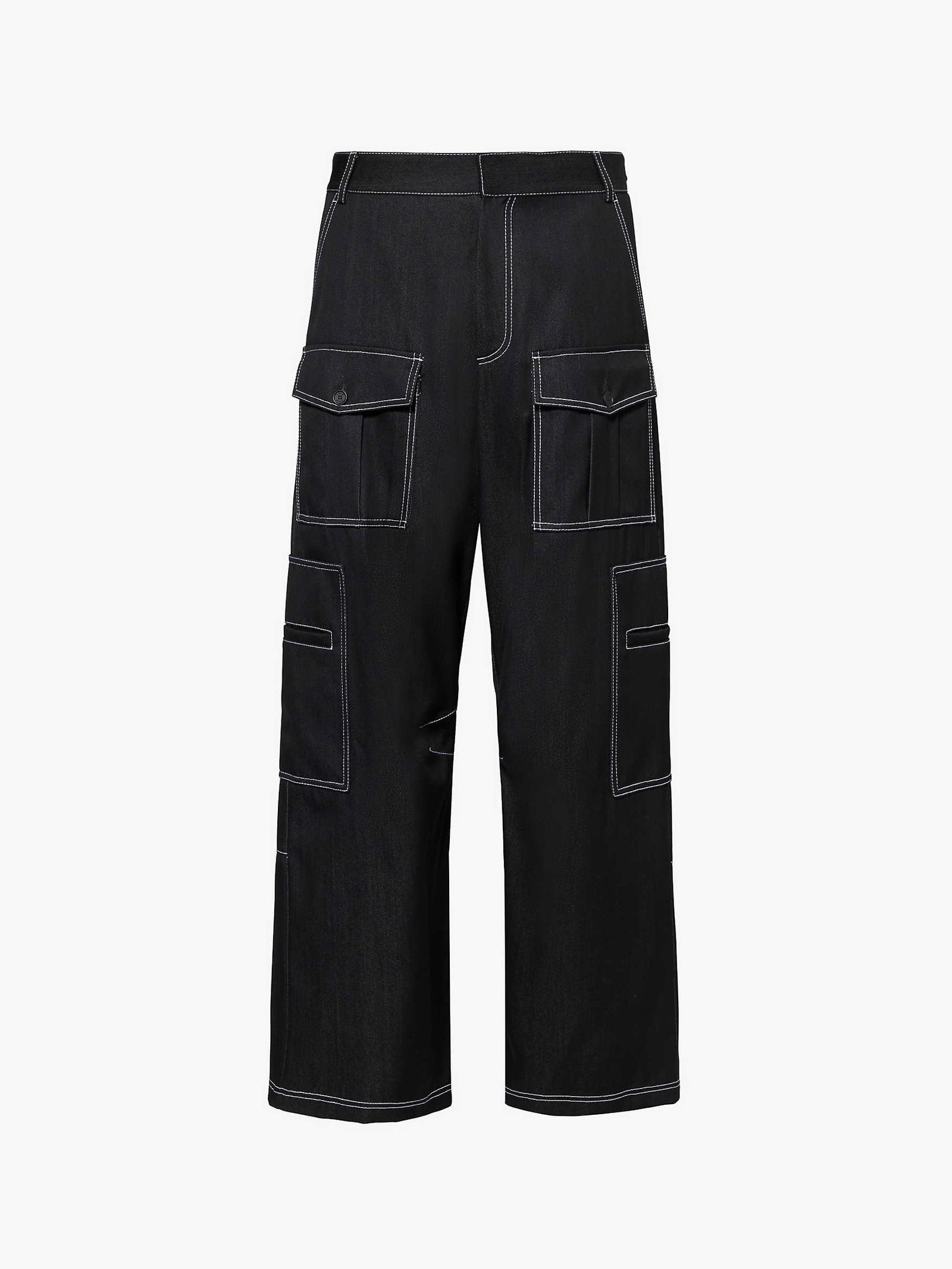 Off-White Twill Cargo Exposed-Stitching Wide-Leg Relaxed-Fit Wool-Blend ...