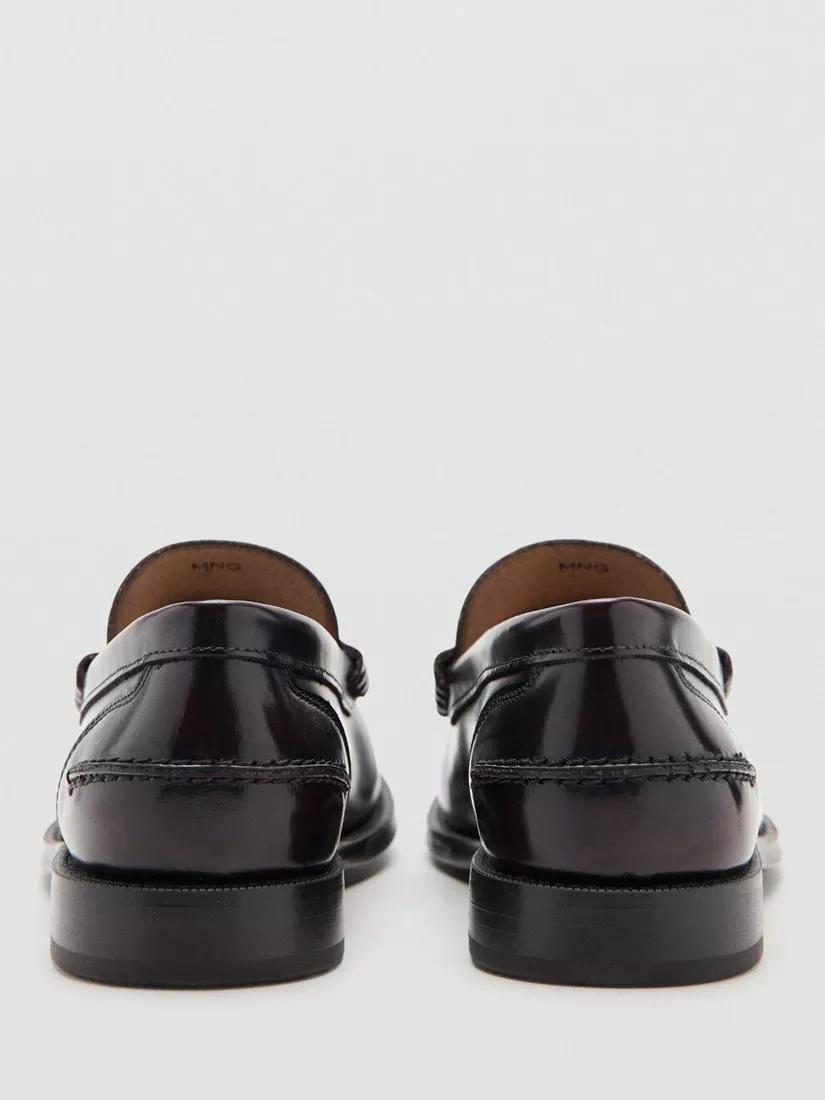 MANGO Zapato Classic Leather Loafers, Dark Red | endource