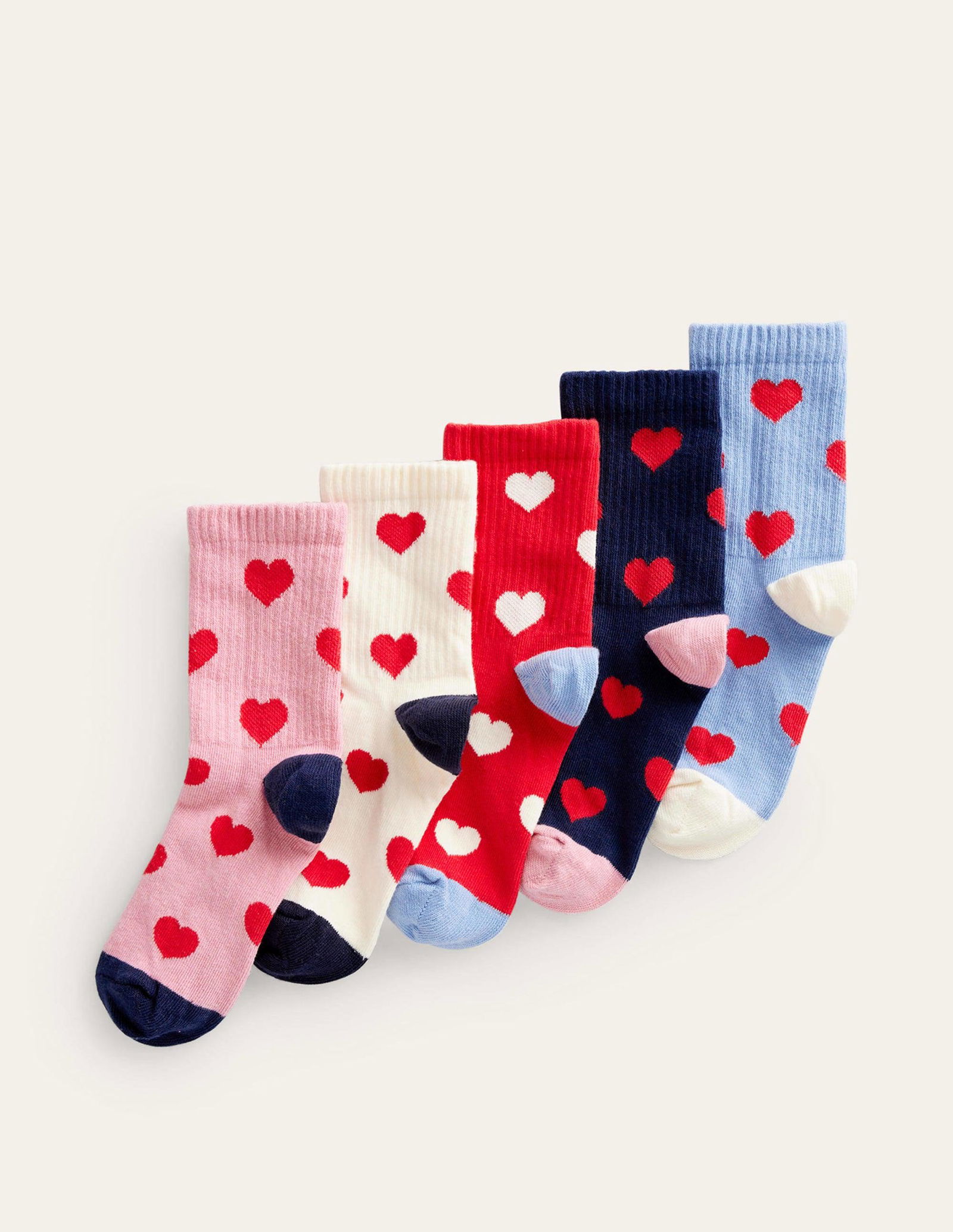 BODEN Ribbed Socks 5 Pack in Multi Hearts | endource