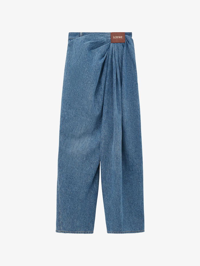 LOEWE Draped Logo-Patch Barrel-Leg Denim Jeans | endource