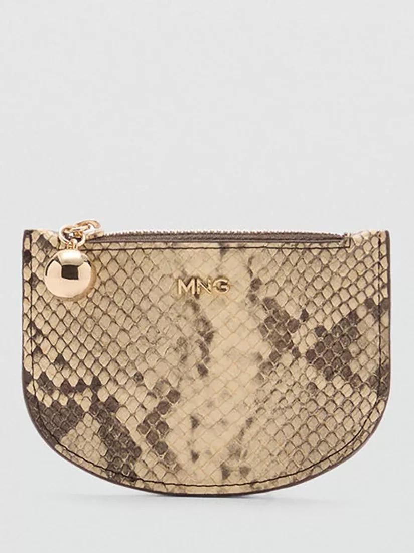 MANGO Cyrus Snake Effect Curved Purse in Beige/Multi | endource