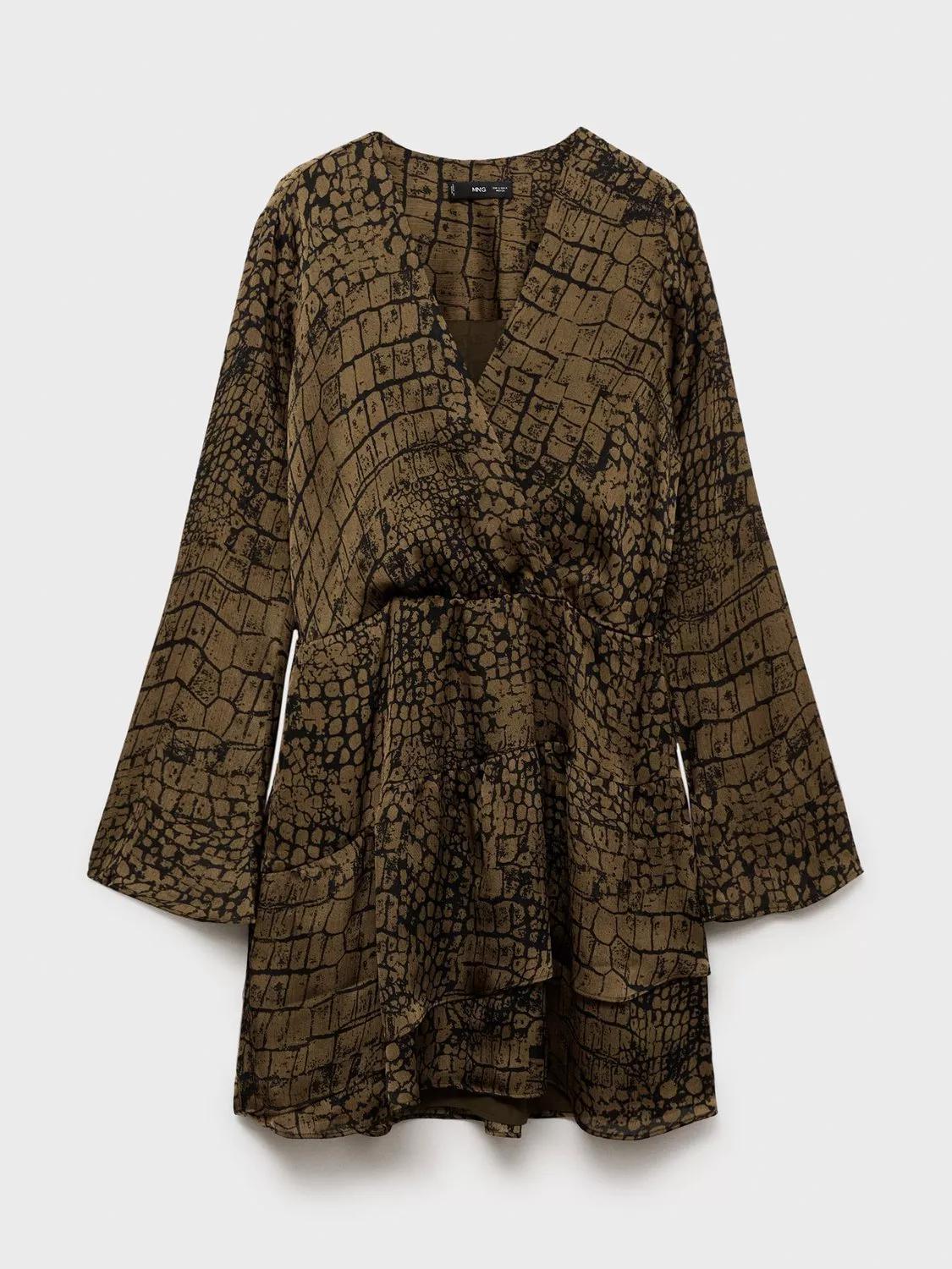 MANGO Jules Animal Print Ruffle Dress in Brown | endource