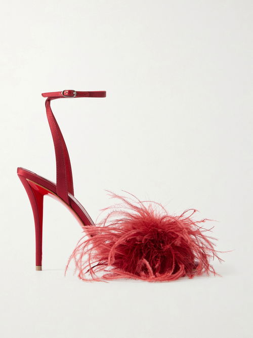 CHRISTIAN LOUBOUTIN Miss Z Poupi 100 Feather-Embellished Satin Sandals ...