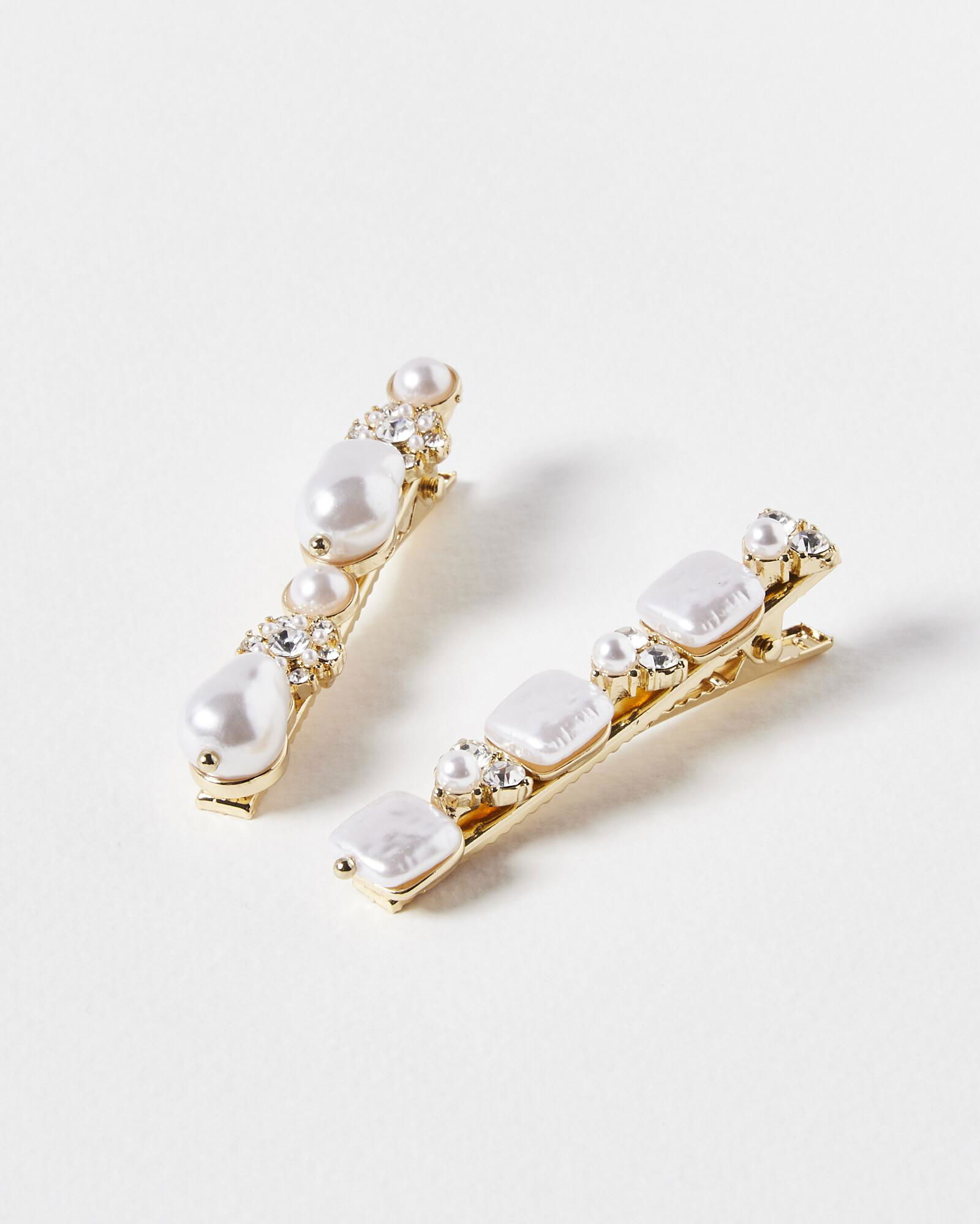 OLIVER BONAS Talia Faux Pearl & Bead Hair Clips Pack of Two in White ...