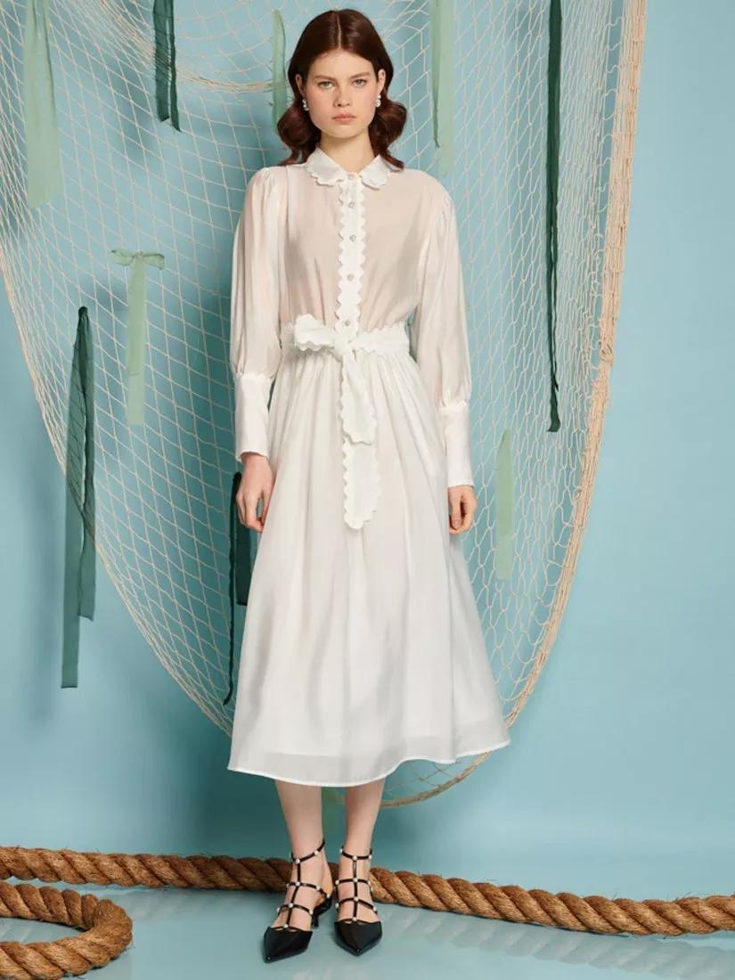 SISTER JANE Skipper Ric Rac Trim Midi Dress in White | endource