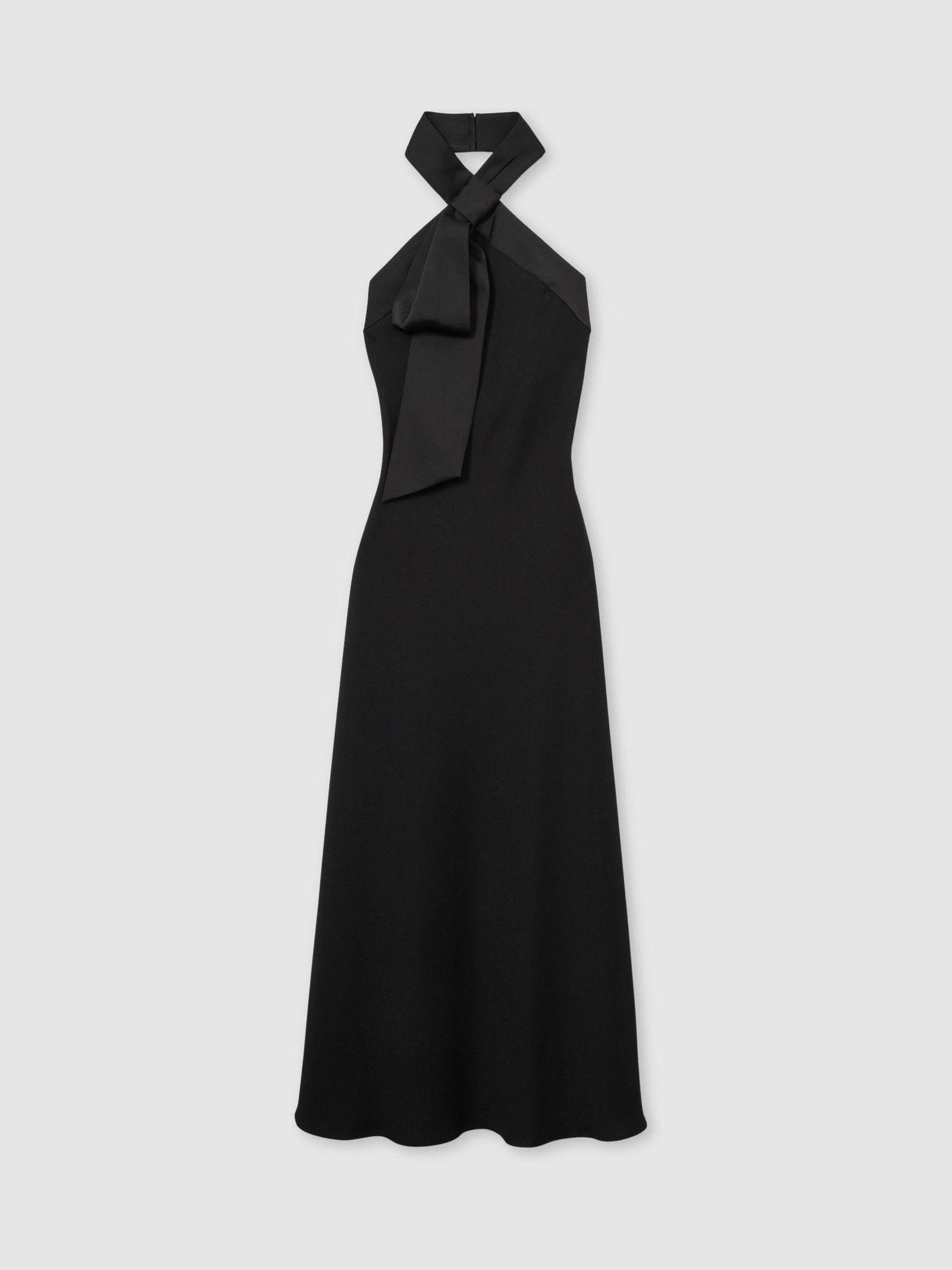 FLORERE Bow-Detail Halterneck Maxi Dress in Black | endource