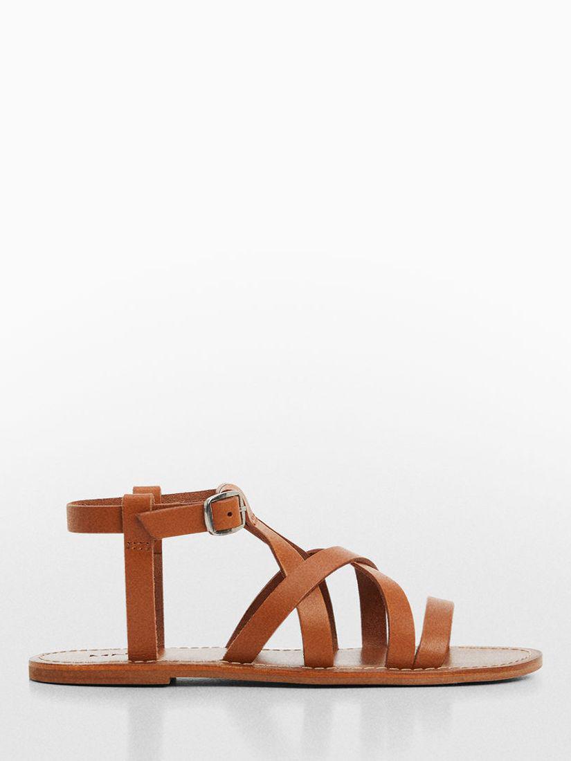 MANGO Aura Leather Gladiator Sandals in Medium Brown | Endource
