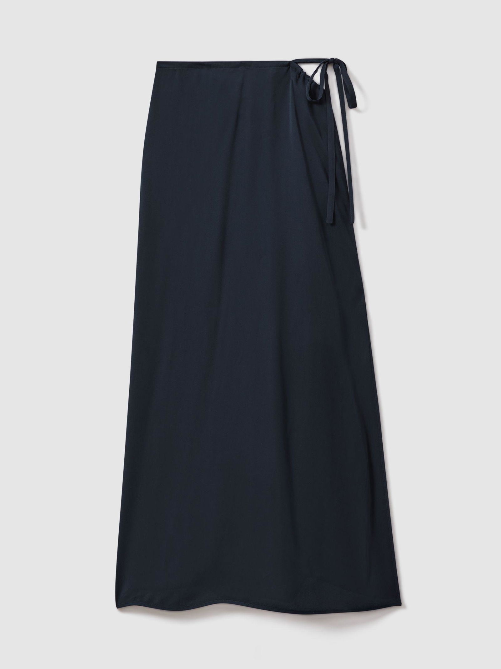 REISS Esme Gathered Side Midi Skirt in Navy | Endource