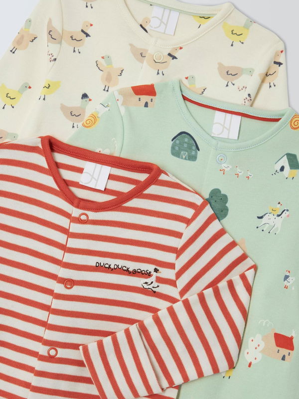 JOHN LEWIS Baby Farm Friends Sleepsuits, Pack Of 3, Multi | endource