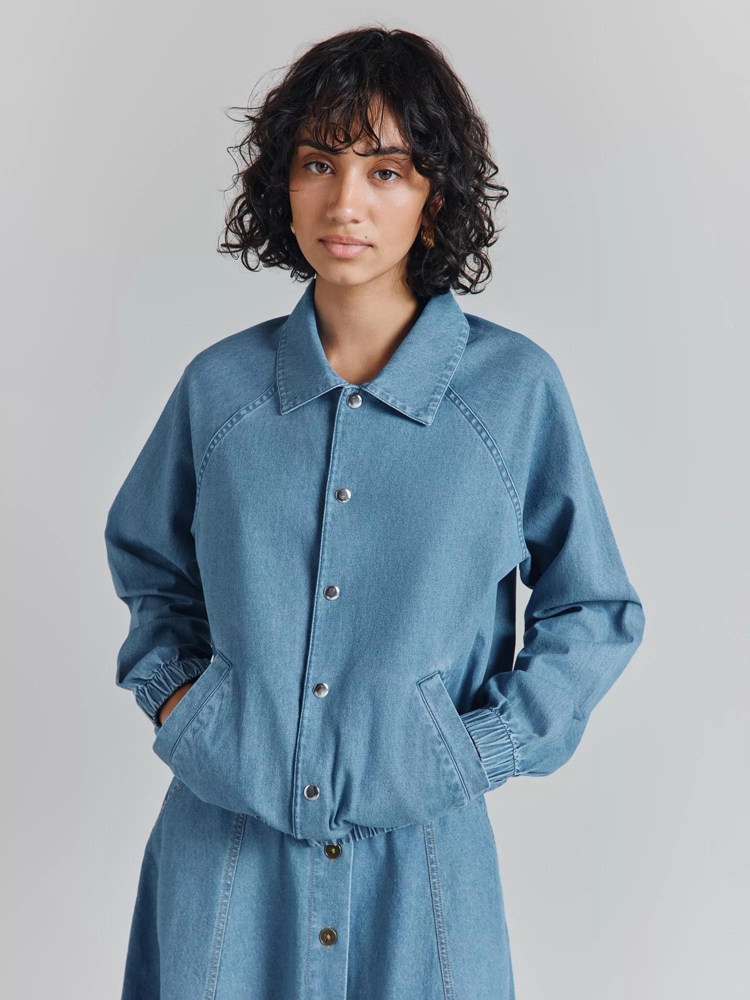 GHOST Lola Denim Bomber Jacket in Blue | endource