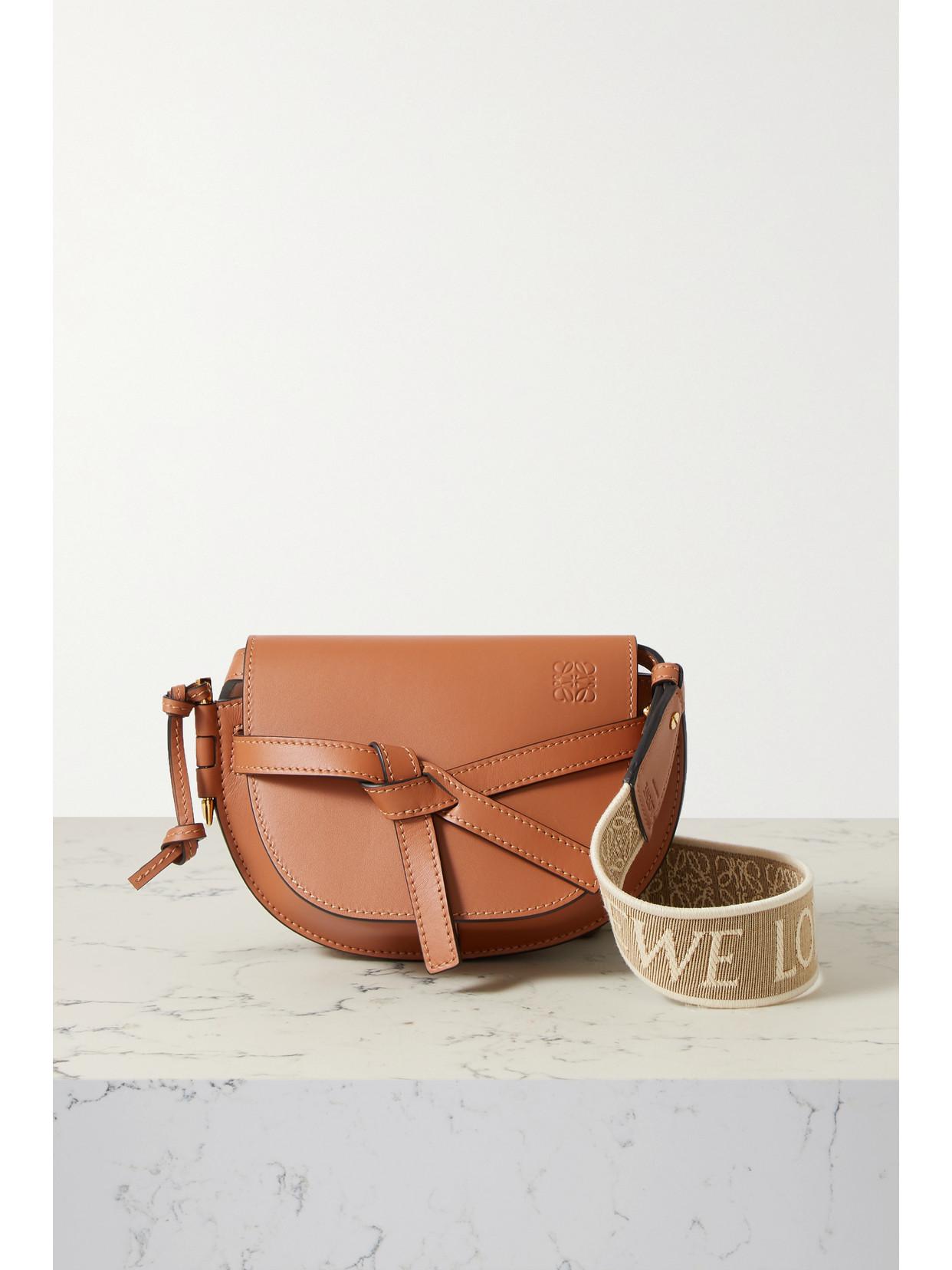 LOEWE Gate Mini Canvas Jacquard-Trimmed Leather Shoulder Bag | endource