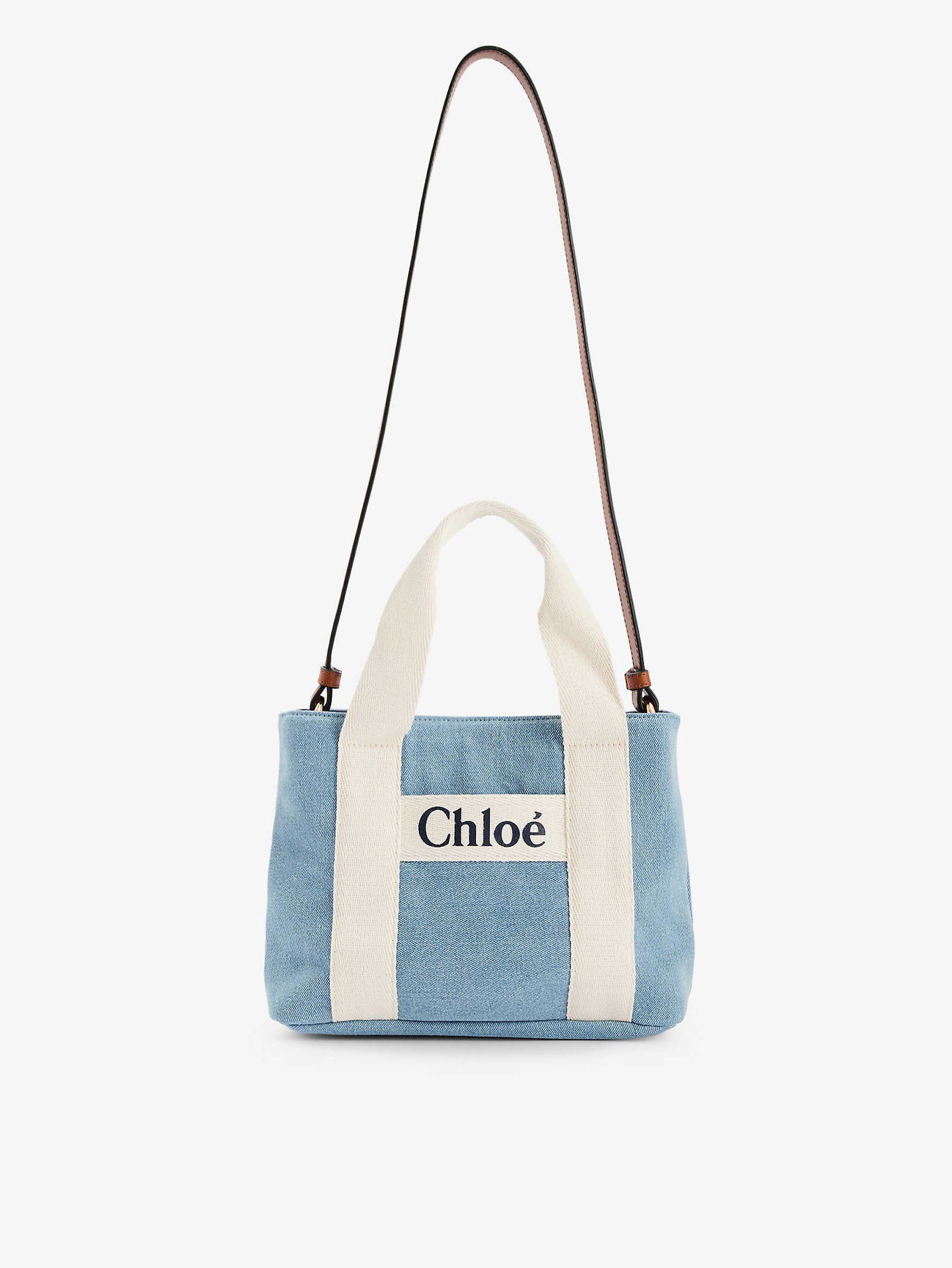 CHLOÉ Logo-Strap Denim Cross-Body Bag in DENIM BLUE | endource