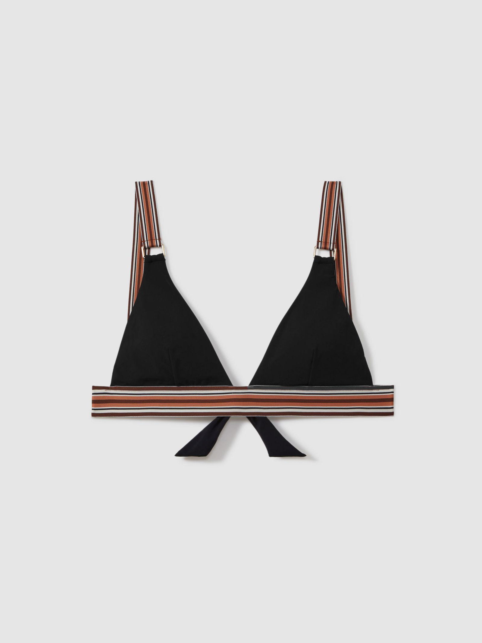 REISS Yve Striped Strap Bikini Top in Black/Brown | Endource