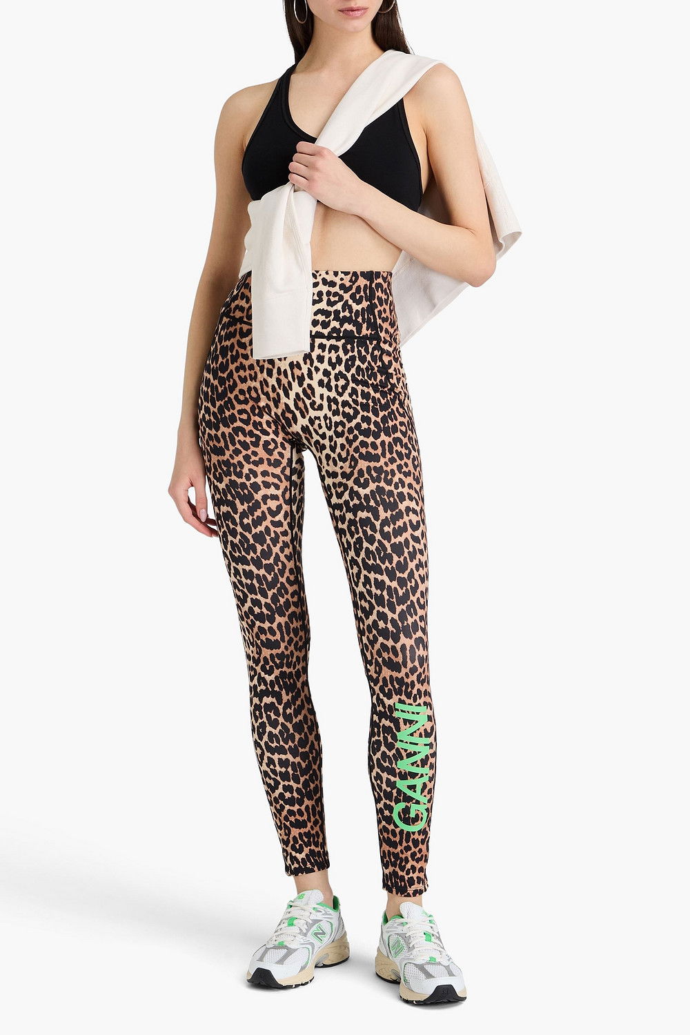 GANNI Leopard-print Stretch-jersey Leggings | endource