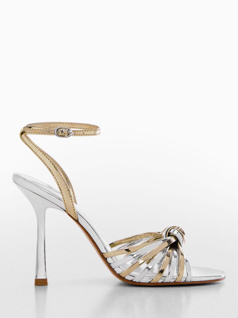 MANGO Noto High Heel Leather Sandals in Silver | endource