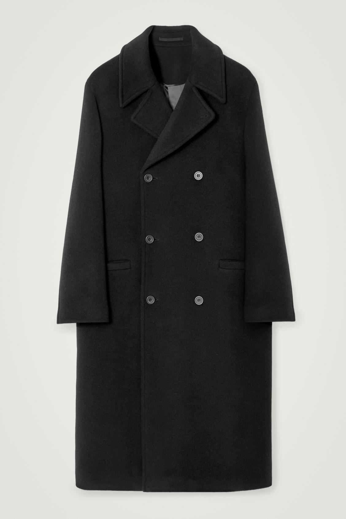 COS Double-Breasted Wool Overcoat in BLACK | endource