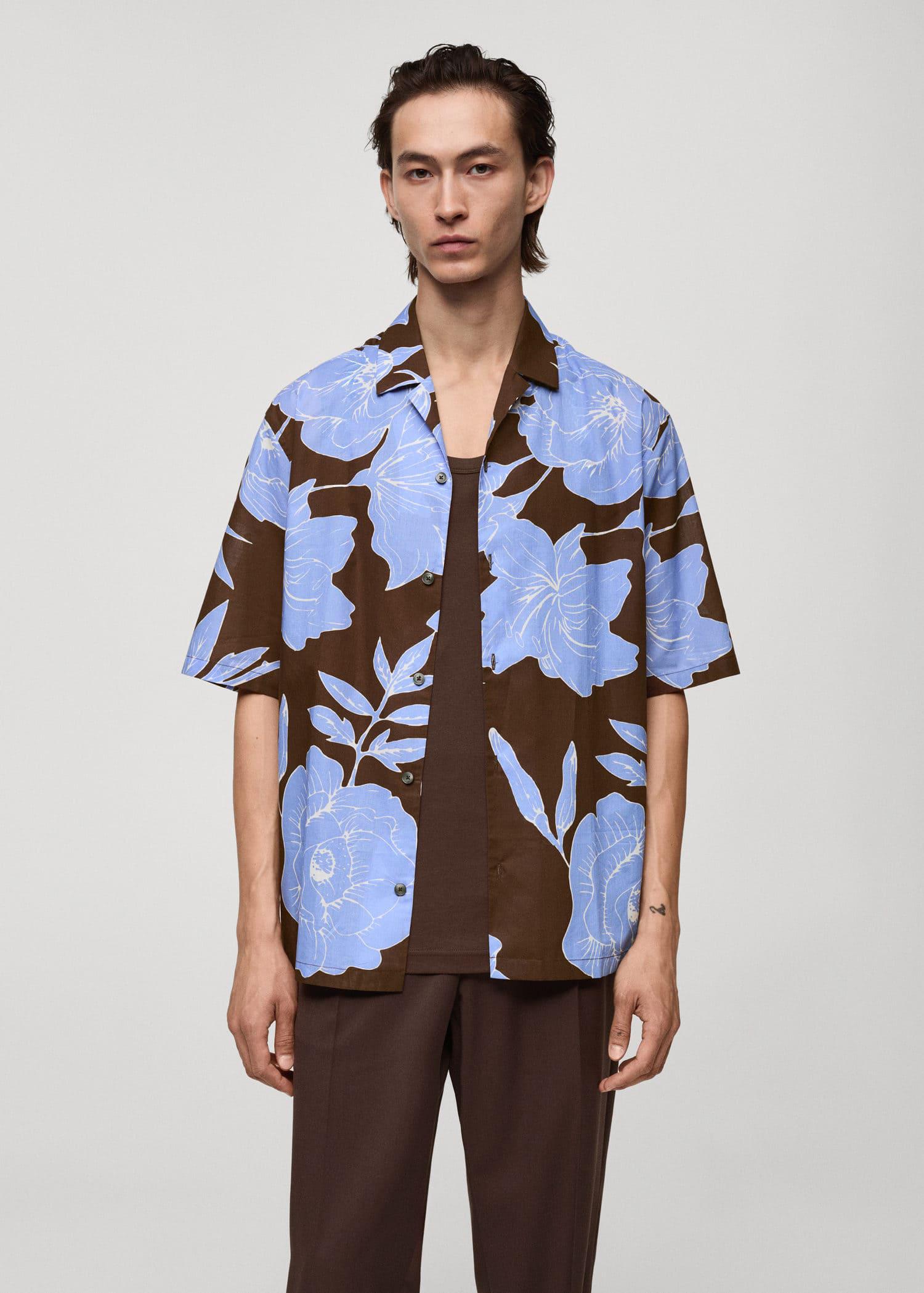 MANGO Printed Cotton Shirt in Brown | Endource