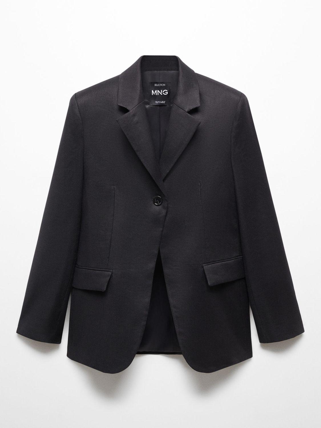 MANGO Lisa Linen Button Blazer in Black | endource