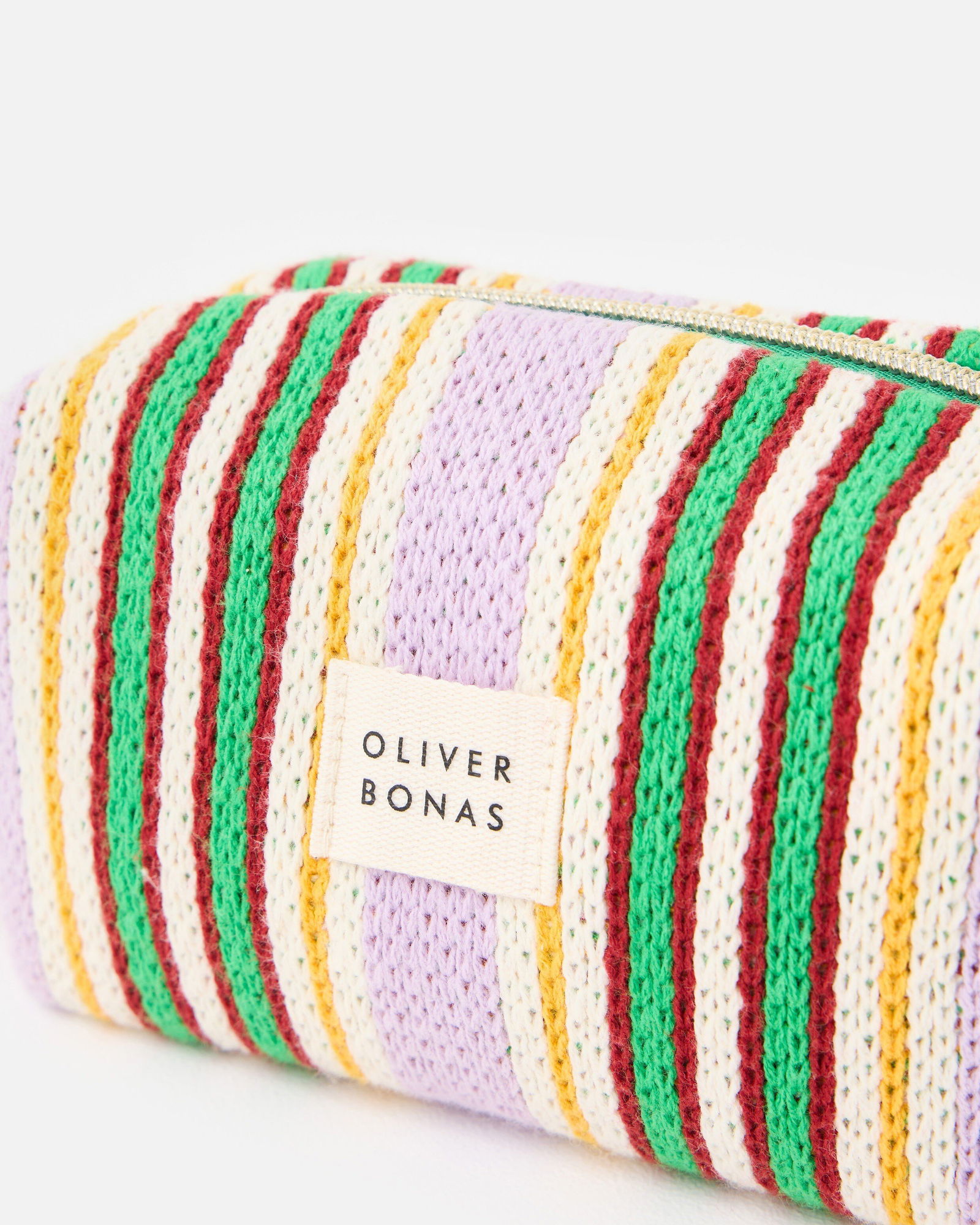 OLIVER BONAS Purple & Green Striped Knitted Makeup Bag | endource