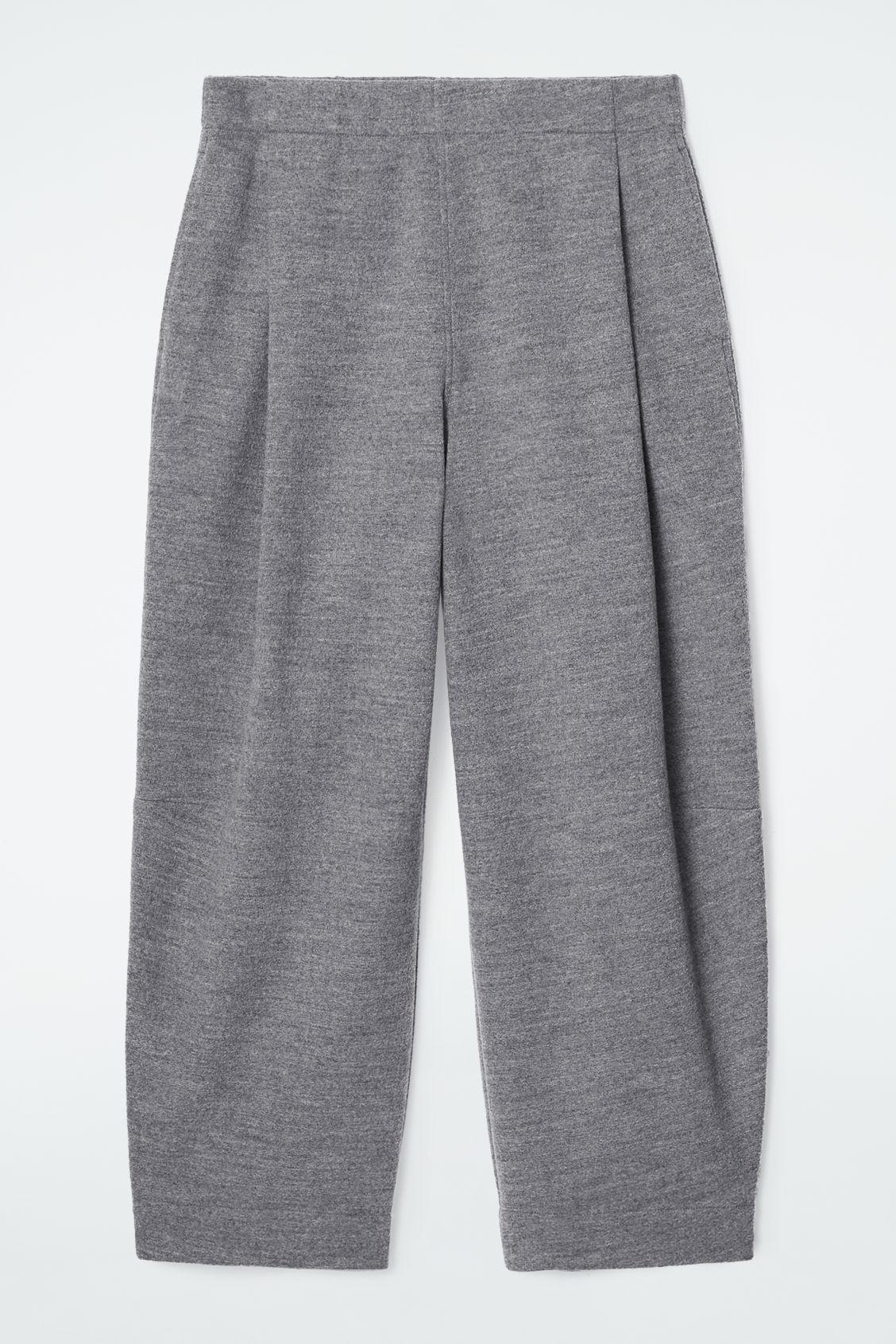 COS Boiled-Wool Barrel-Leg Trousers in GREY MÉLANGE | endource