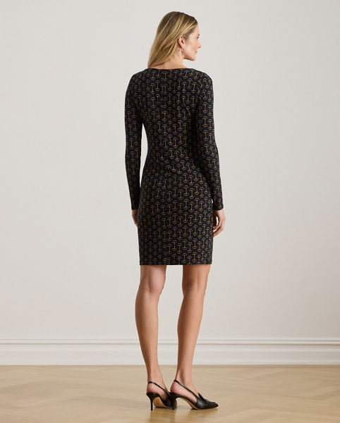 LAUREN RALPH LAUREN Geo-Print Stretch Jersey Boatneck Dress | endource