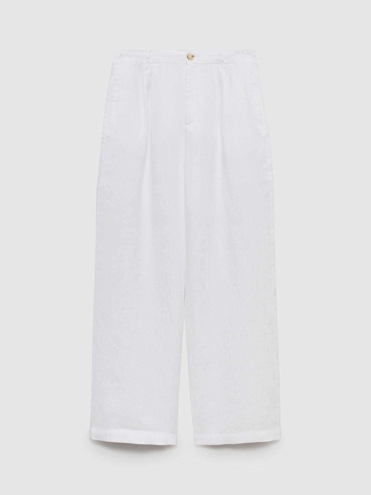 MANGO Maneli Linen Trousers in White | Endource