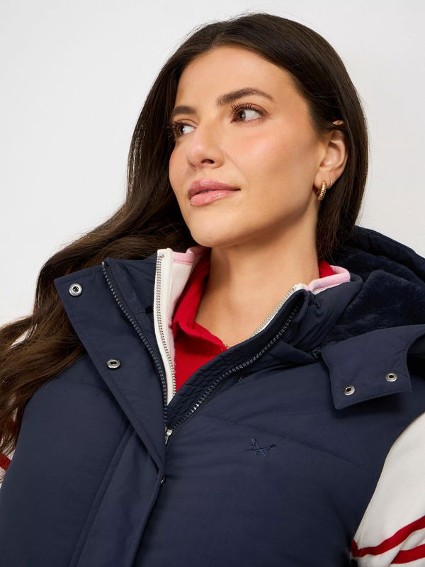 CREW CLOTHING Midweight Padded Hooded Gilet, Navy Blue | endource