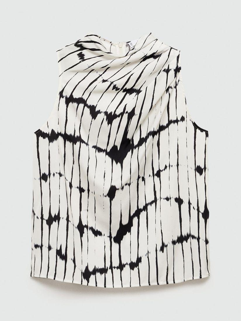 MANGO Alexia Print Drape Top in Natural White/Black | endource
