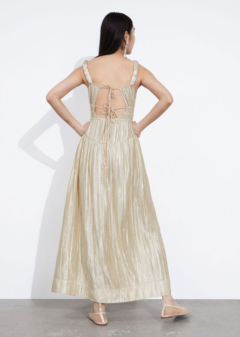 And Other Stories Shirred Satin Midi Dress In Cream Endource