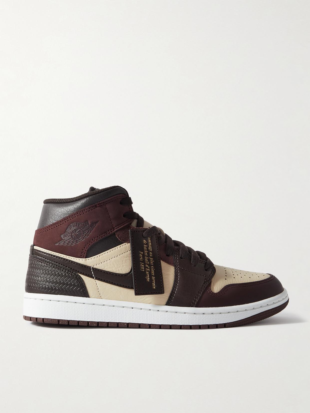 NIKE Air Jordan 1 Suede-Trimmed Leather Sneakers in Brown | Endource