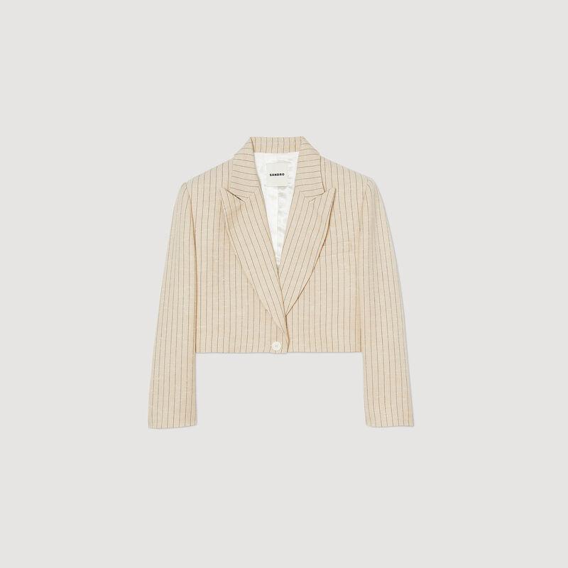 SANDRO Stripy Cropped Jacket in Beige | endource