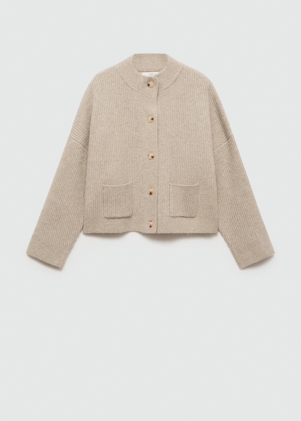 MANGO Pocket Knit Cardigan in Light/Pastel Brown | endource