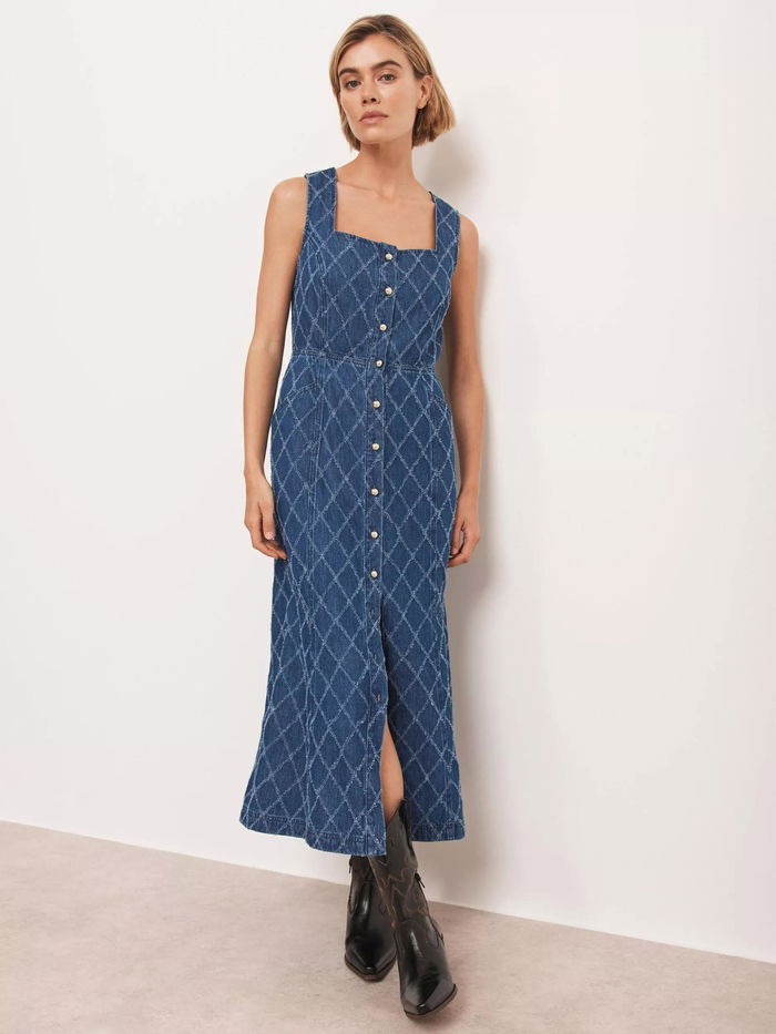 MINT VELVET Diamond Denim Midi Dress, Indigo | endource