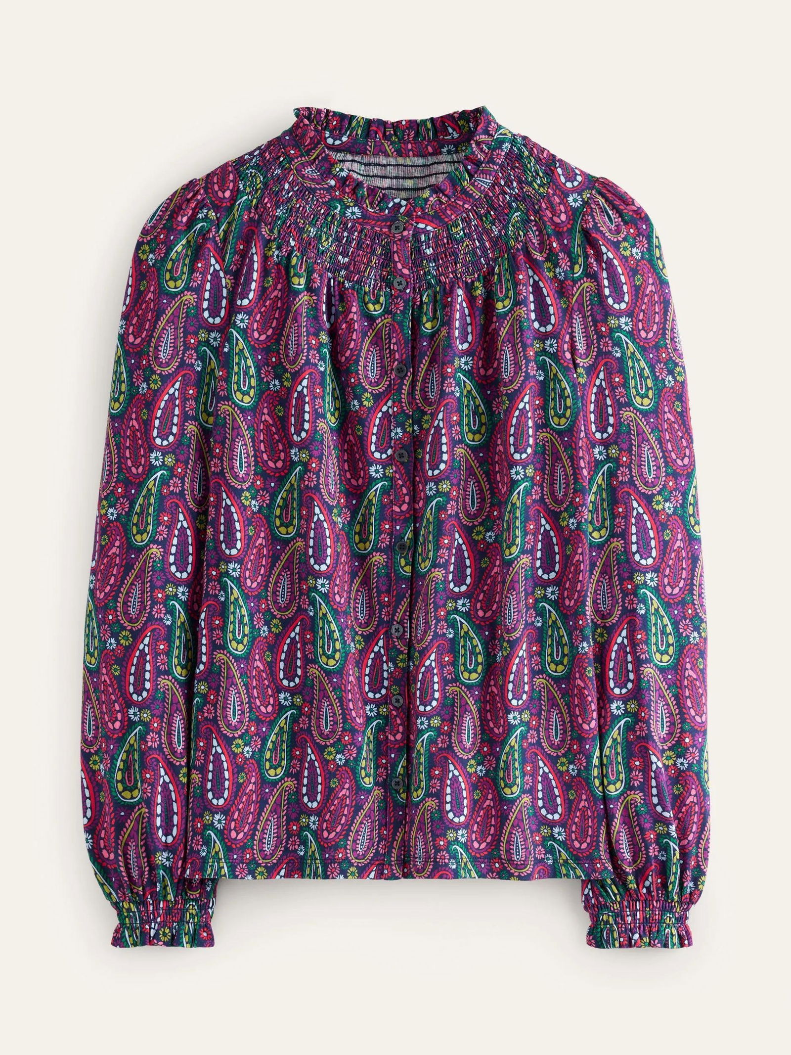 BODEN Fay Paisley Smocked Jersey Top in Multi | endource