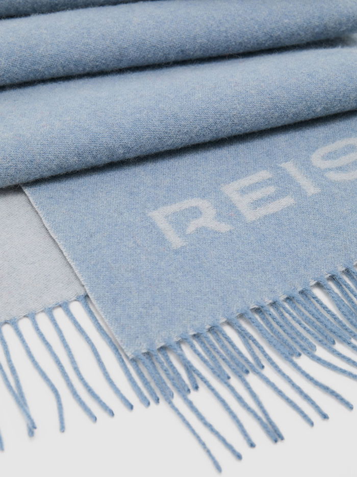 REISS Wool-Cashmere Logo Scarf In Soft Blue | endource