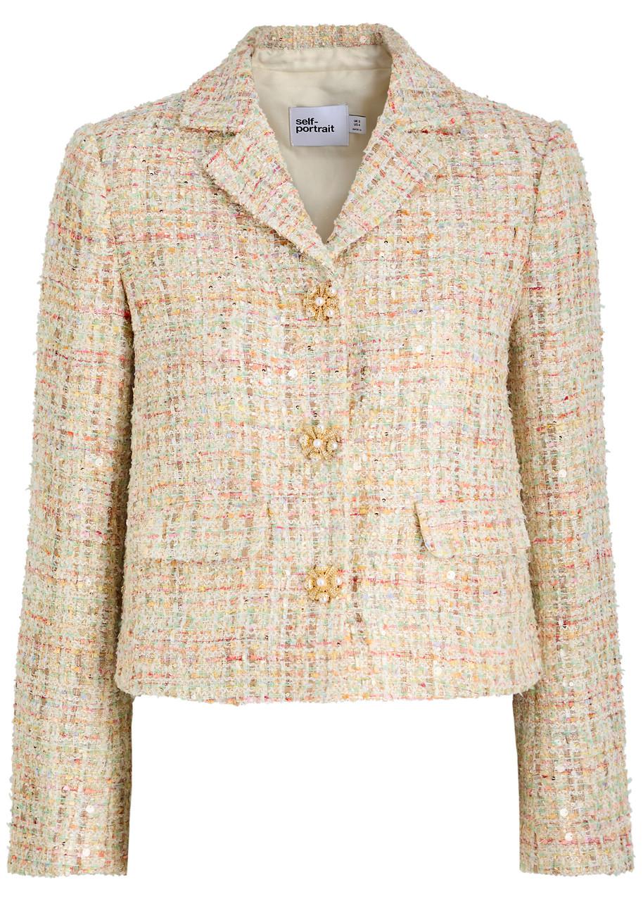 SELF-PORTRAIT Embellished Bouclé Tweed Jacket | endource